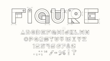 Technical Font, Architect Type, Typeface Alphabet Stock Vector ...