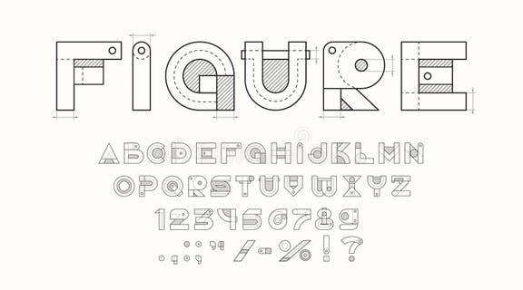 Technical Font, Architect Type, Typeface Alphabet Stock Vector ...