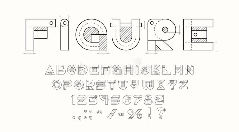 Technical Font, Architect Type, Typeface Alphabet Stock Vector ...