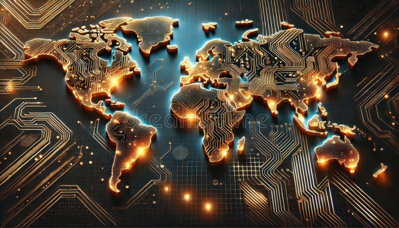 A Technical and Futuristic World Map Styled Like a Digital Interface ...