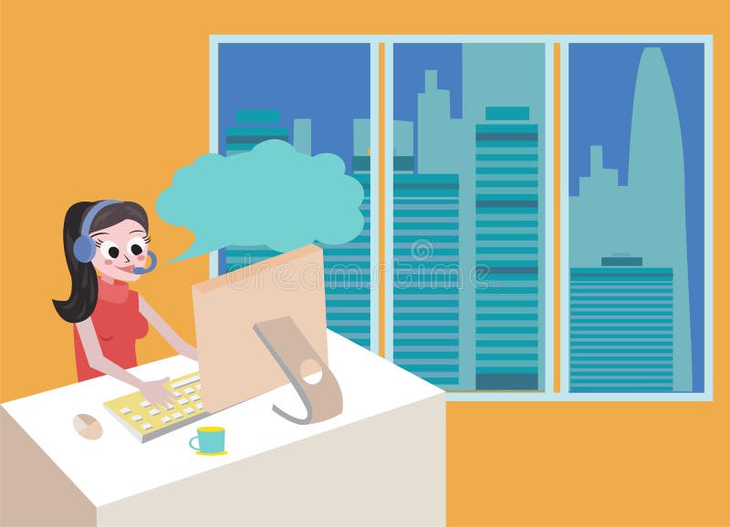 Technical Girl Support by Phone, Woman with Headset Stock Vector ...