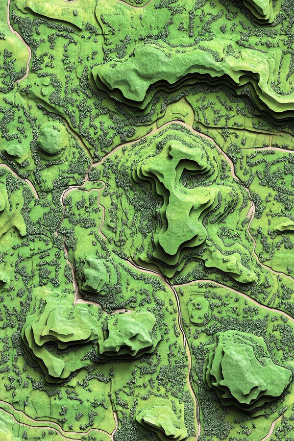 Technical GIS Map of a Savannah Region Rendered from LiDAR Data with Elevation Vegetation and ...
