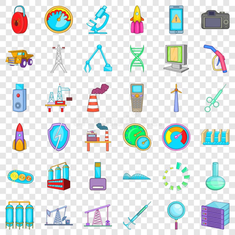 Technical Icons Set, Cartoon Style Stock Vector - Illustration of ...