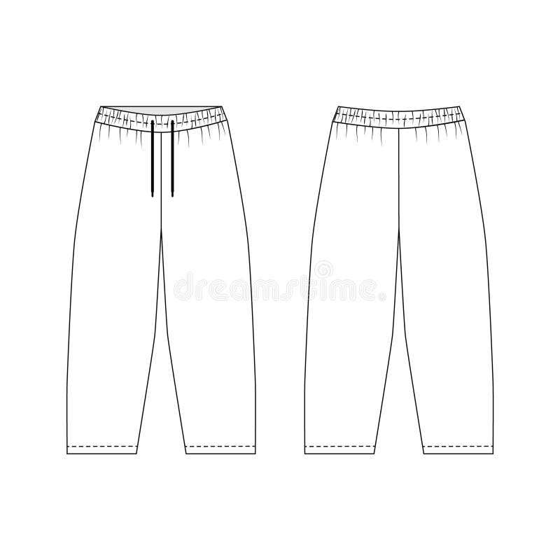 Technical Illustration of Athletic Pants with Elastic Band, Front and ...