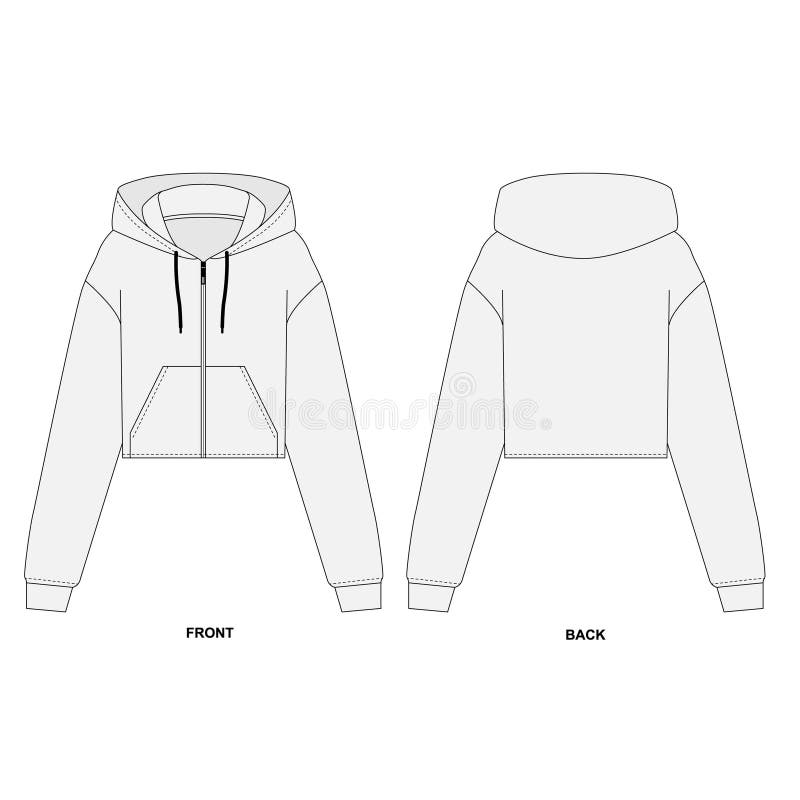 Technical Illustration of Basic Cropped Hoodie with Zipper Front, Front ...