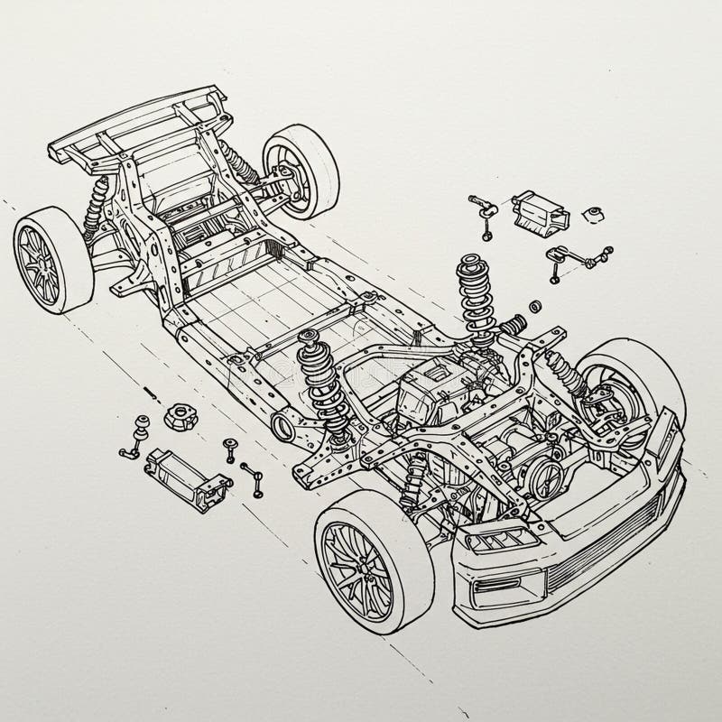 Technical Illustration of a Car Chassis with an Exploded View. the ...