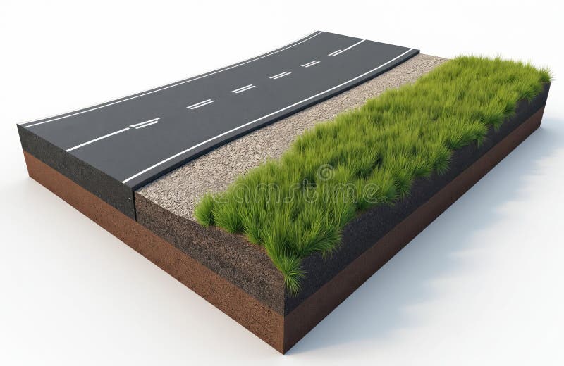 Technical Illustration of Curved Road Cross-section. Asphalt Surface ...
