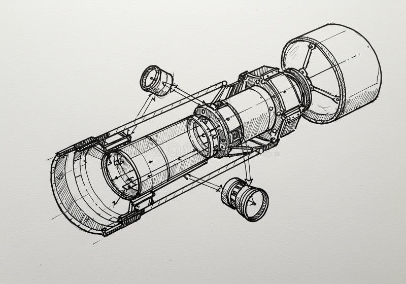 Technical Illustration Depicting an Exploded View of a Cylindrical ...