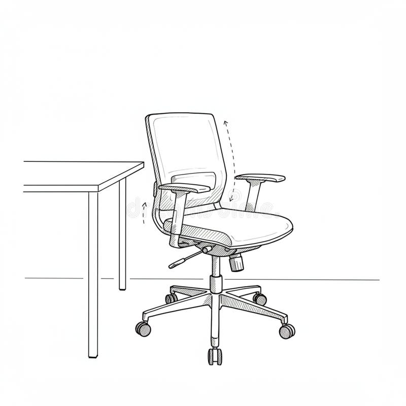Technical Illustration of an Ergonomic Office Chair Alongside a Table ...