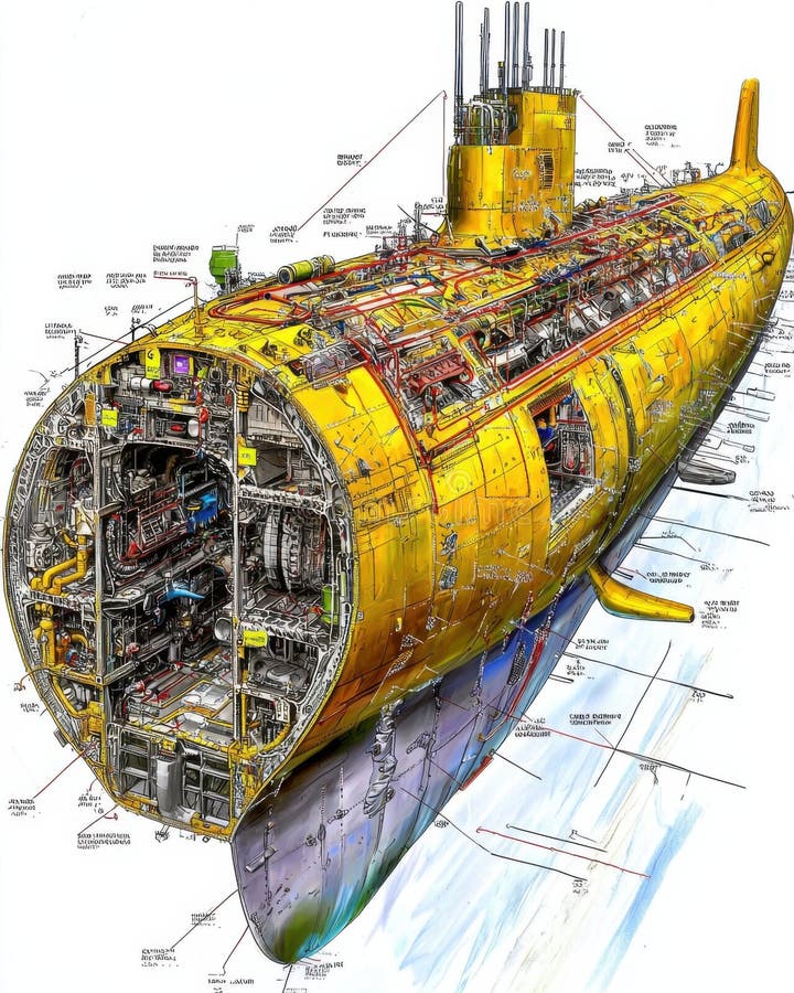 Detailed Cutaway Diagram of a Bathyscaphe Showcasing Interior ...