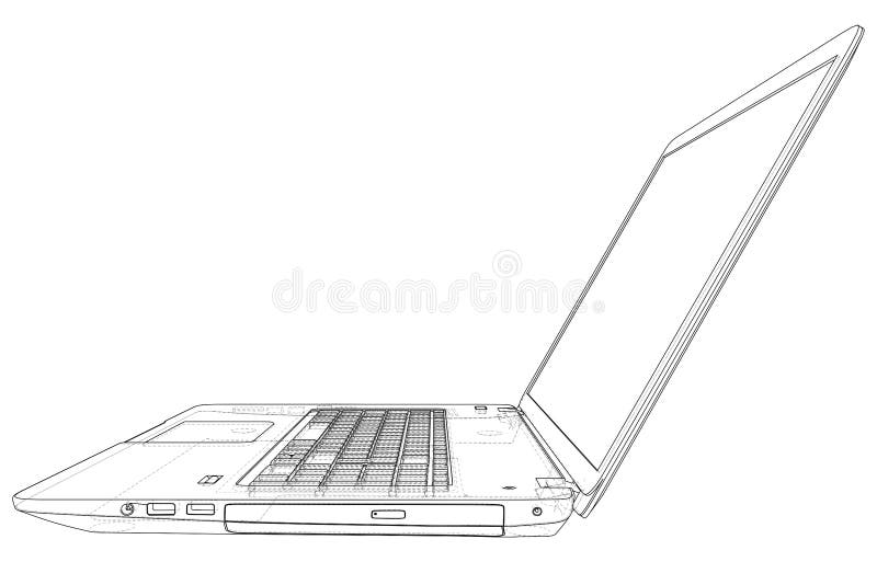 Technical Illustration with Laptop Drawing on the 3d Blueprint Stock ...