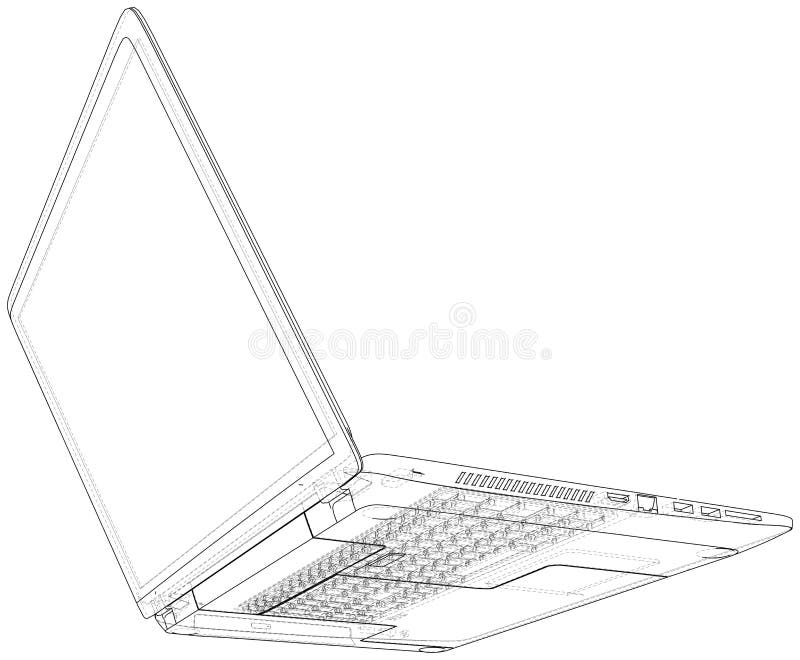 Technical Illustration with Laptop Drawing on the 3d Blueprint Stock ...