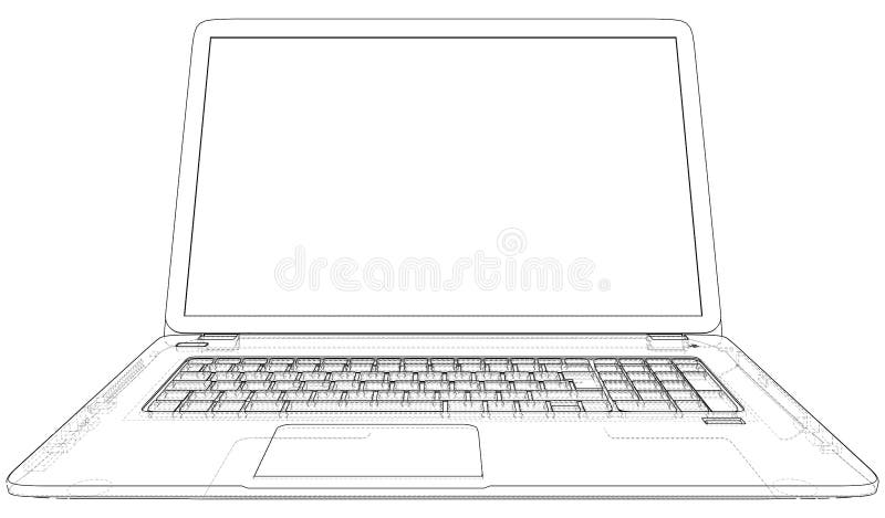 Technical Illustration with Laptop Drawing on the 3d Blueprint Stock ...