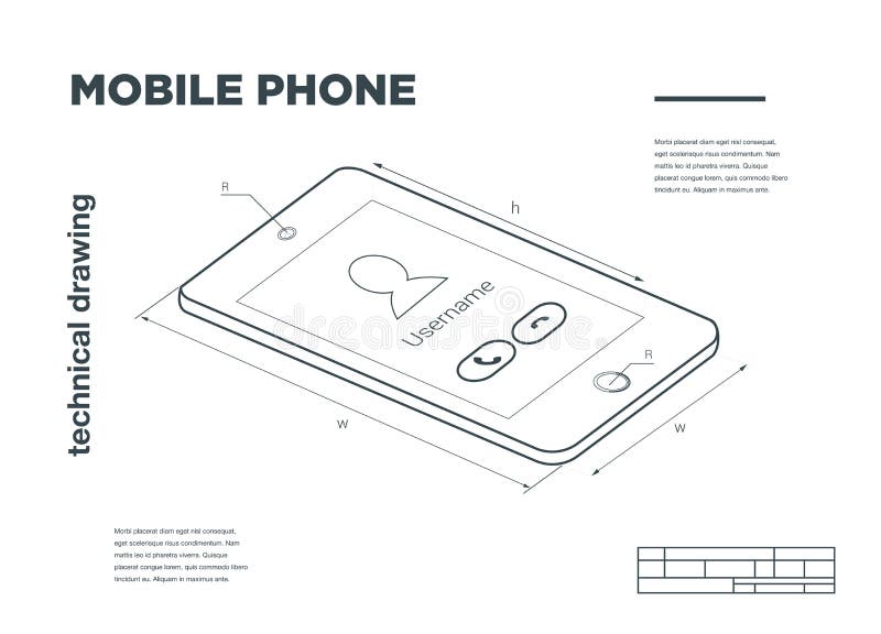 Technical Illustration With Mobile Phone Drawing On The White ...