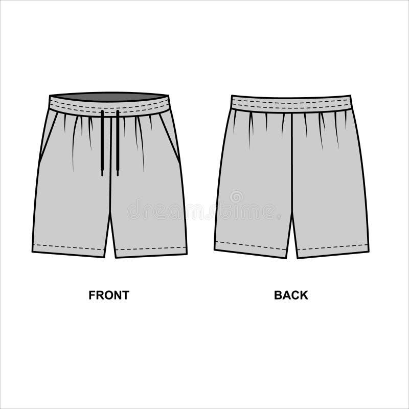Technical Illustration of a Shorts Front and Back View. Stock Vector ...
