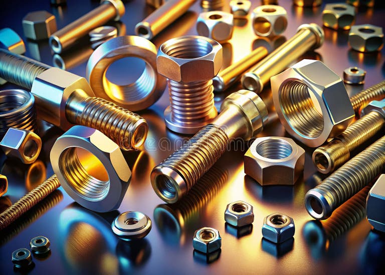 Detailed Isometric Exploded View of Fasteners Nuts Bolts Screws and ...