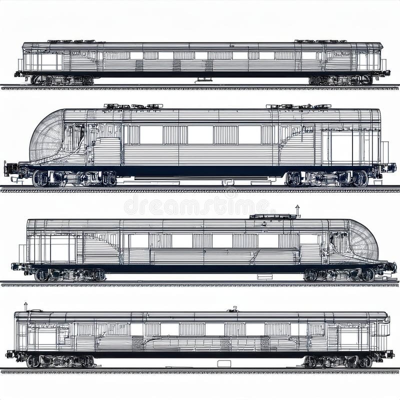 Detailed Blueprint of a Modern Train Carriage Design with Multiple ...
