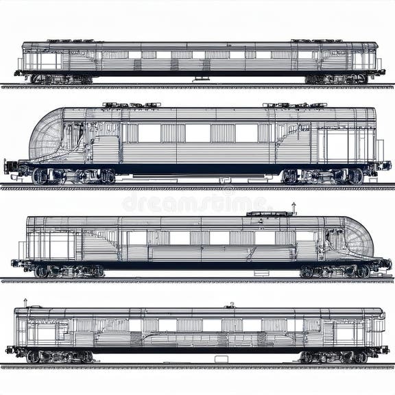 Detailed Blueprint of a Modern Train Carriage Design with Multiple ...