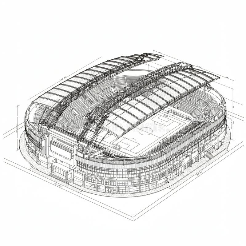 Technical Illustration of a Sports Stadium with a Large, Oval Shape ...