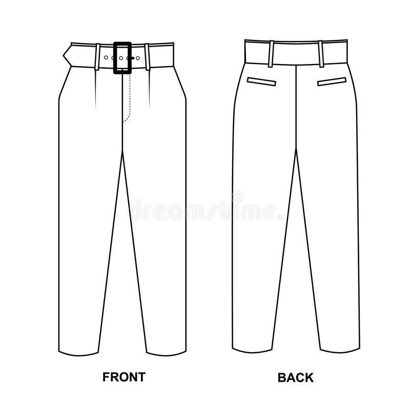 Technical Illustration of Straight Pants with Waistband and Pockets ...