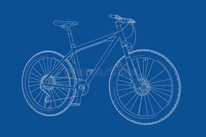 Technical Illustration of Wire-frame Style Bicycle Blueprint. 3d ...