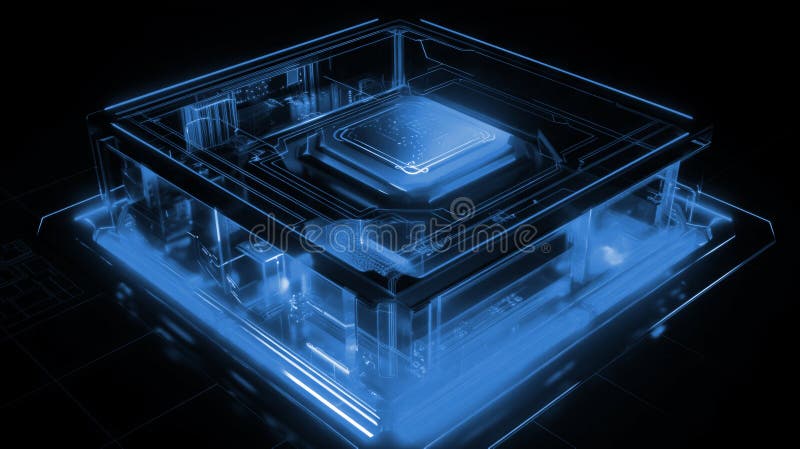 Glowing Wireframe of CPU on Motherboard Stock Image - Image of ...