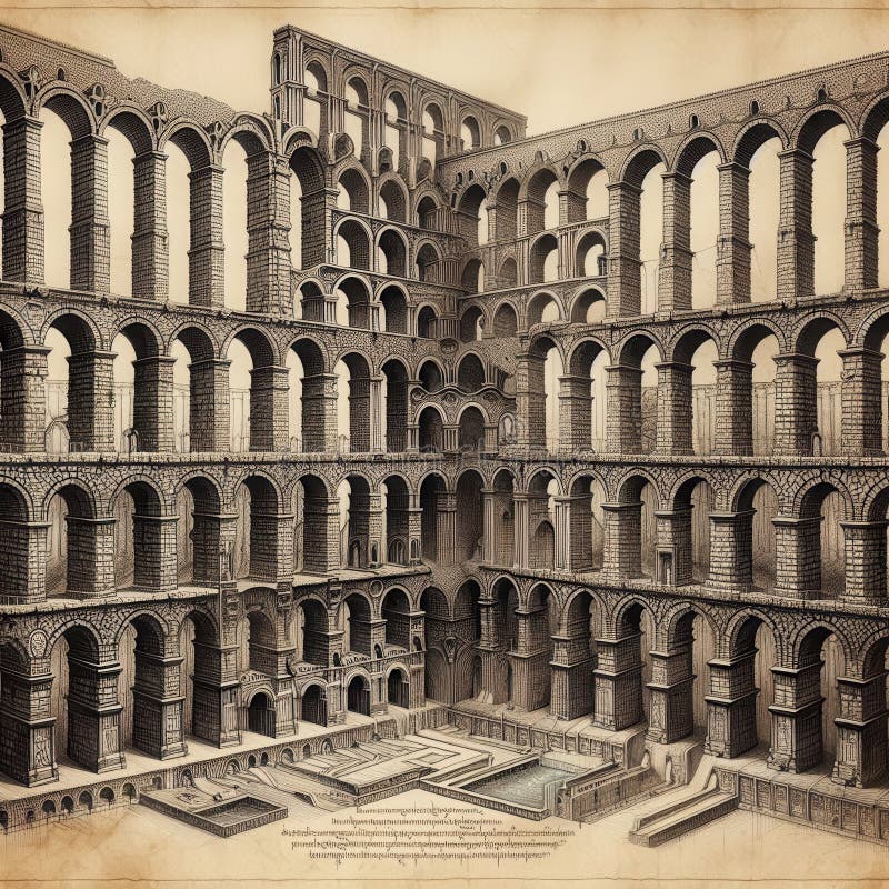 Medieval Aqueduct Design with Tiered Arches Stock Illustration ...
