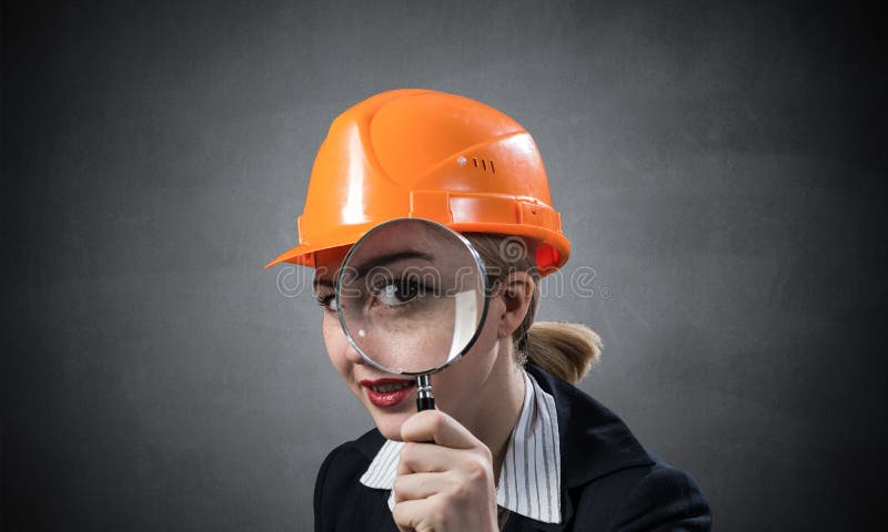 Technical Inspector Looking through Magnifier Stock Image - Image of ...
