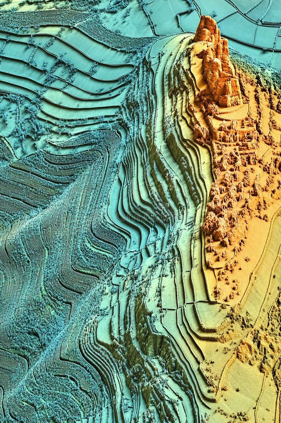 Technical LiDAR GIS Map of an Agricultural Valley Displaying Crop ...