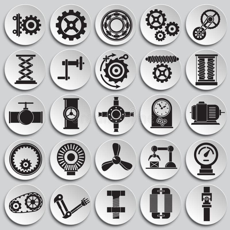 Technical Mechanisms Icons Set on Plates Background for Graphic and Web ...