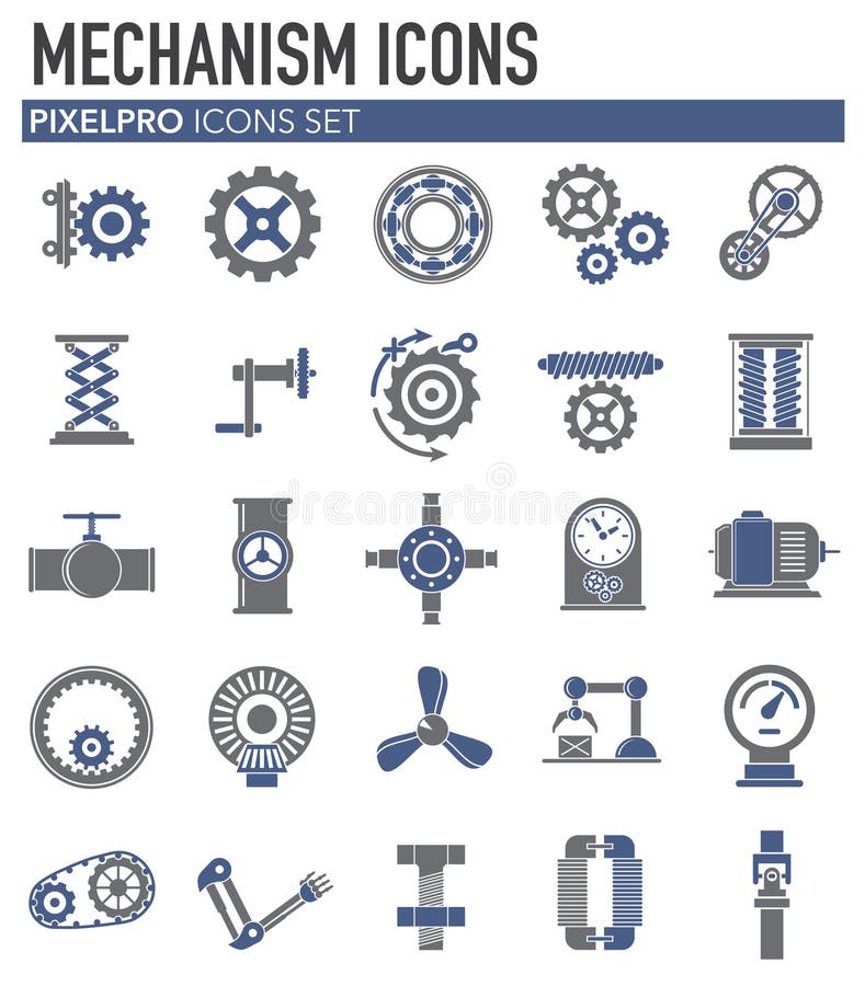 Technical Mechanisms Icons Set on Plates Background for Graphic and Web ...