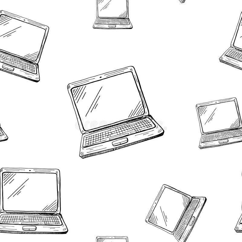 Technical Pattern. Hand Drawn, Sketch Style Computers and Laptops on ...