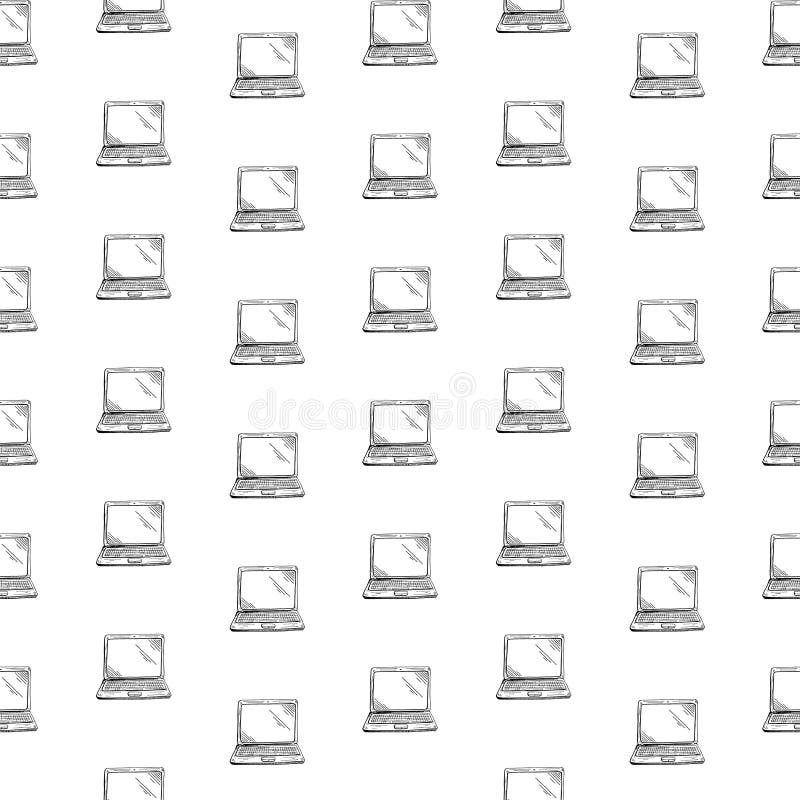 Technical Pattern. Hand Drawn, Sketch Style Computers and Laptops on ...