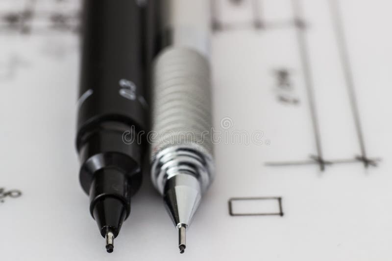 Technical pen on drawing stock photo. Image of grip, drawing - 37383824
