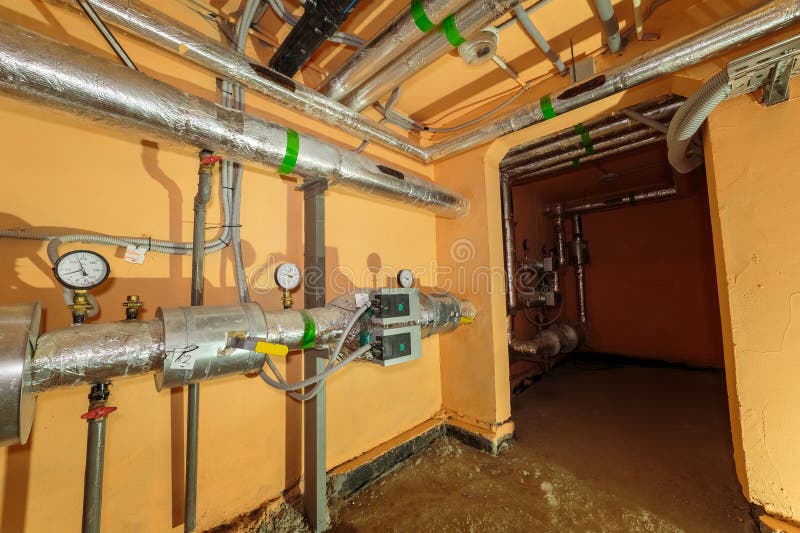 Technical Pipes for Sewerage in the Basement of a Building with ...