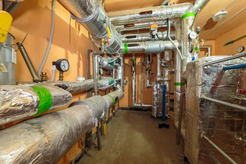 Technical Pipes for Sewerage in the Basement of a Building with ...