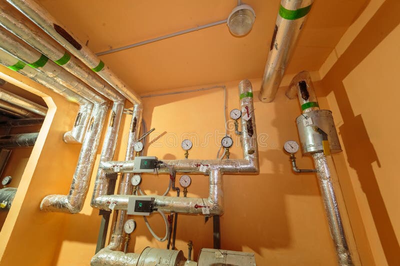 Technical Pipes for Sewerage in the Basement of a Building with ...