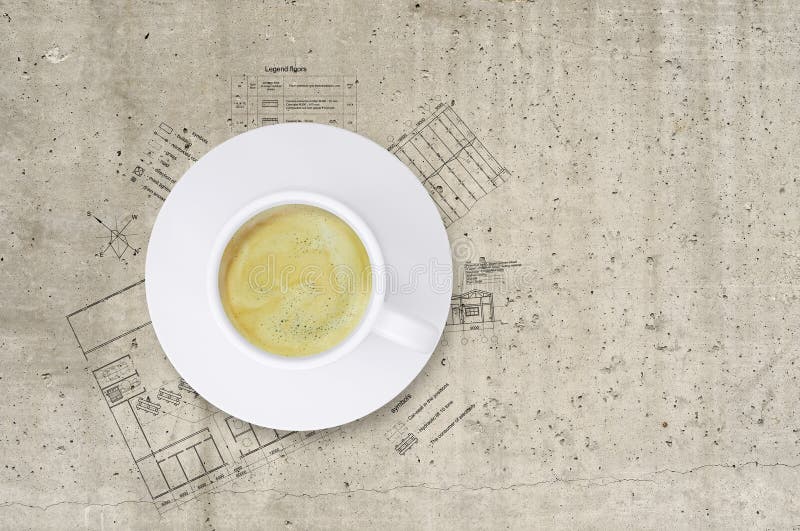 Technical Plan of Building and Coffee Cup Stock Photo - Image of coffee ...