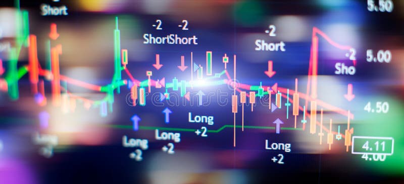 Technical Price Graph and Indicator, Red and Green Candlestick Chart on ...