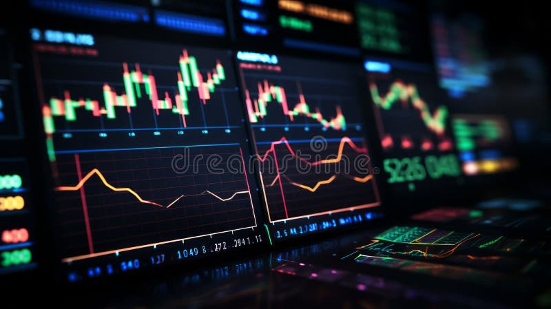 Technical Price Graph and Indicator, Red and Green Candlestick Chart on ...
