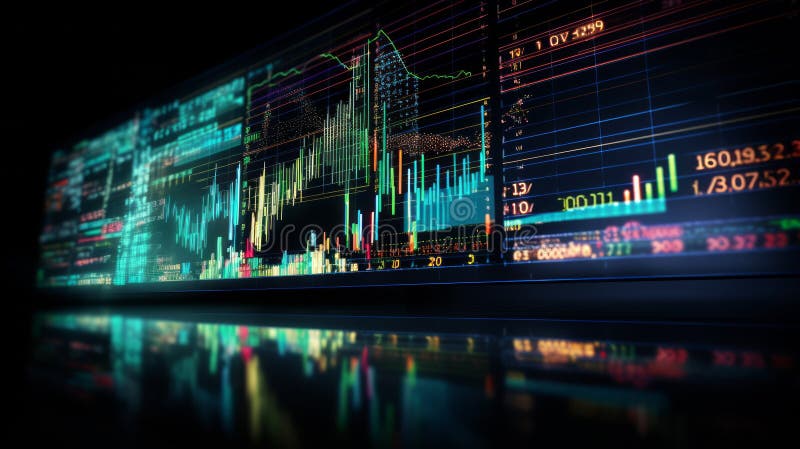 Technical Price Graph and Indicator, Red and Green Candlestick Chart on ...