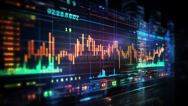 Technical Price Graph and Indicator, Red and Green Candlestick Chart on ...