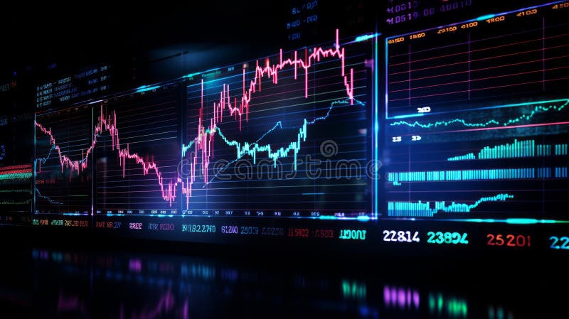 Technical Price Graph and Indicator, Red and Green Candlestick Chart on ...
