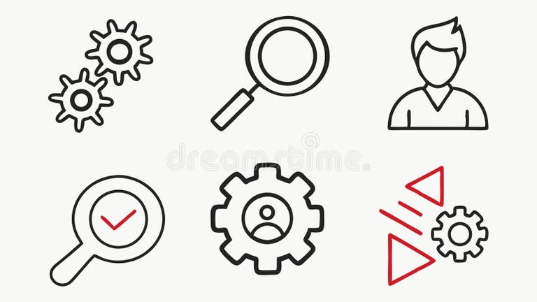 Technical and Process Icons Set, Gear, Magnifier, Check, Vector Design ...