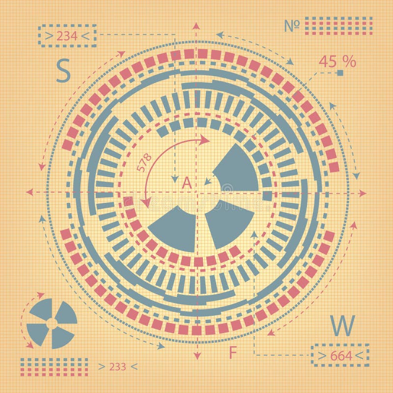 Technical Retro Drawing.Mechanical Circuit in a Circle .Technical ...