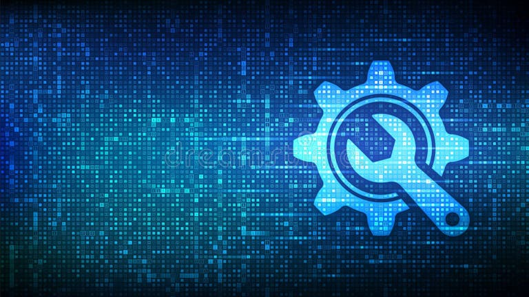 Technical Service. Wrench and Gear Icon Made with Binary Code ...