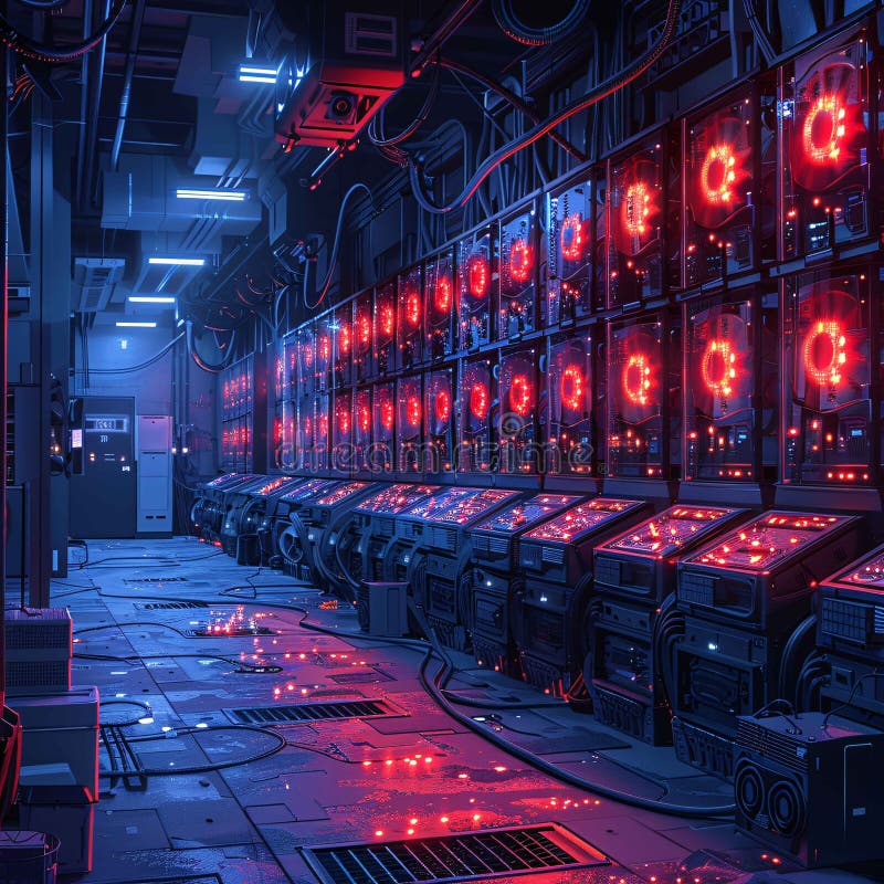 Technical Setup of a Large Crypto Mining Farm. Stock Illustration ...