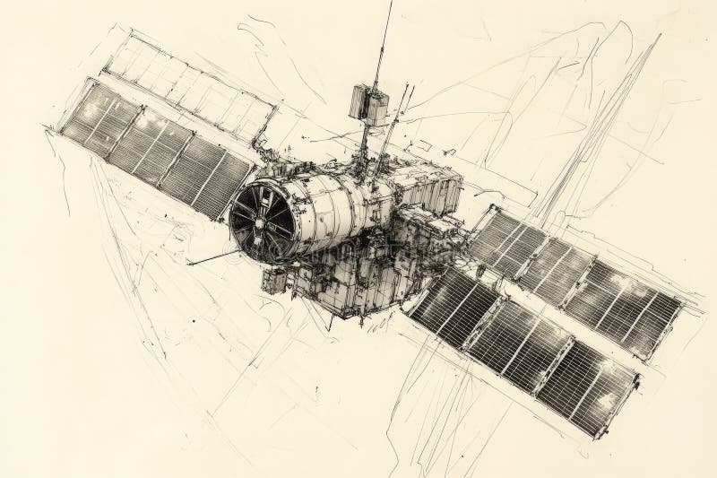 Detailed Technical Sketch of a Satellite Equipped for Modern ...