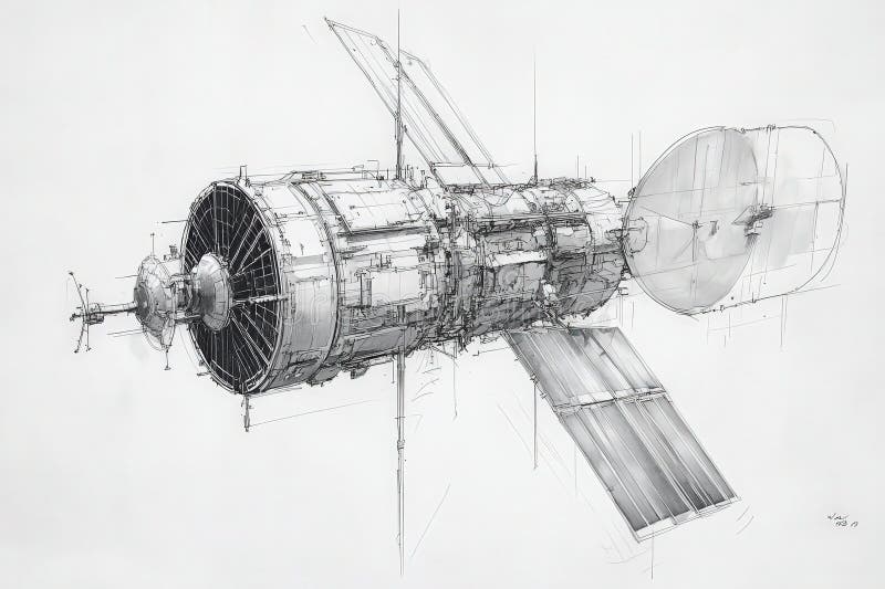 Technical Sketch of a Communications Satellite Design Showcasing ...
