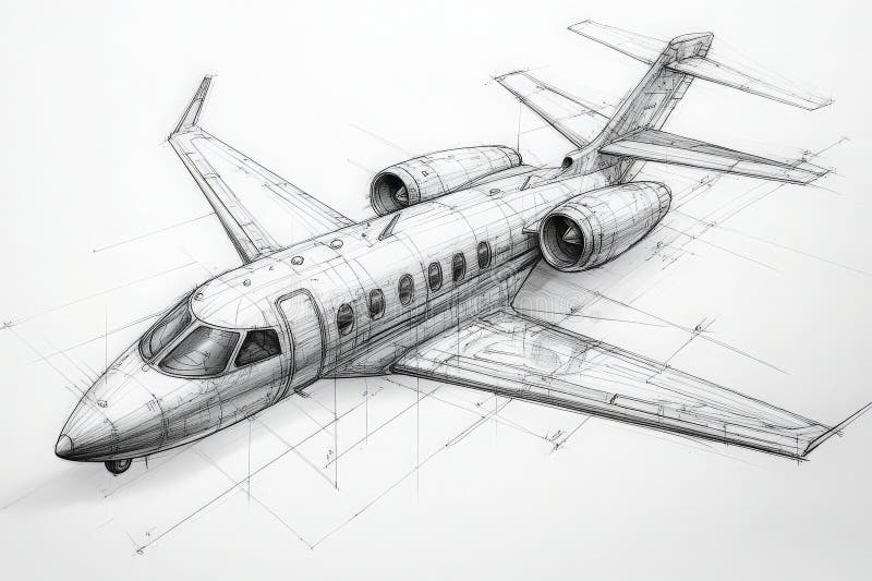 Technical Sketch of a Private Jet Design Showcasing Innovative Features ...
